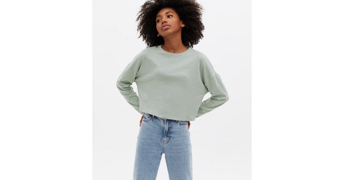 Girls Light Green Long Sleeve Boxy T-Shirt | New Look