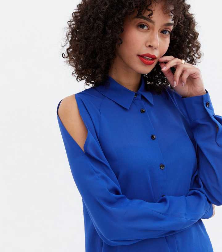 Tall Bright Blue Cold Shoulder Long Sleeve Shirt | New Look