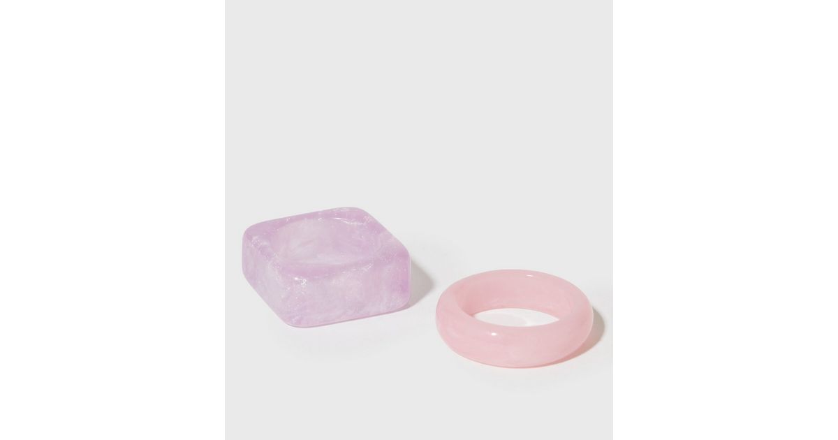 2 Pack Lilac and Pale Pink Resin Rings | New Look