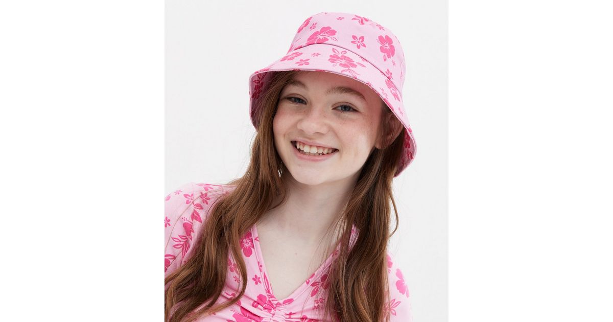Girls Pink Tropical Floral Bucket Hat | New Look