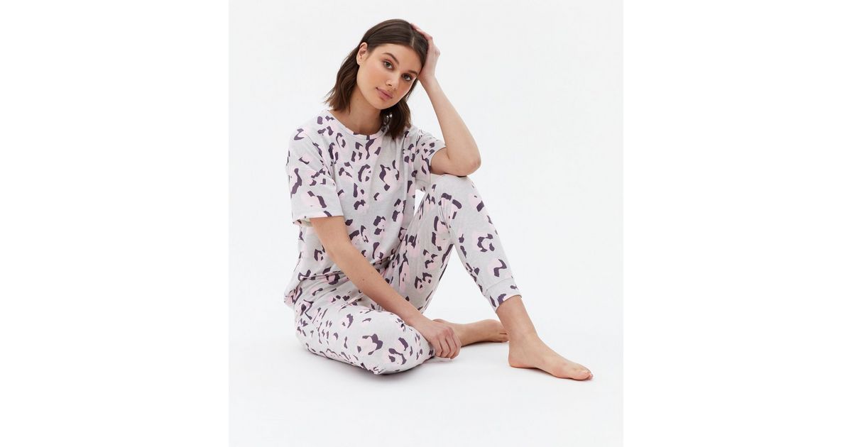 Light Grey Soft Touch Legging Pyjama Set with Animal Print | New Look