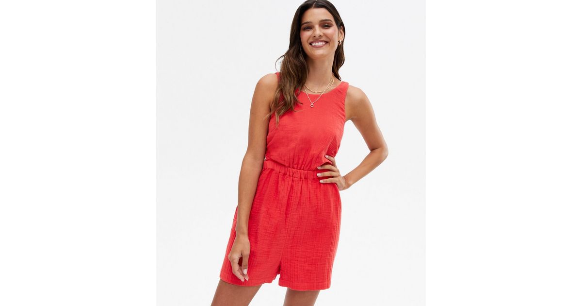 Red Cut Out Side Backless Playsuit | New Look