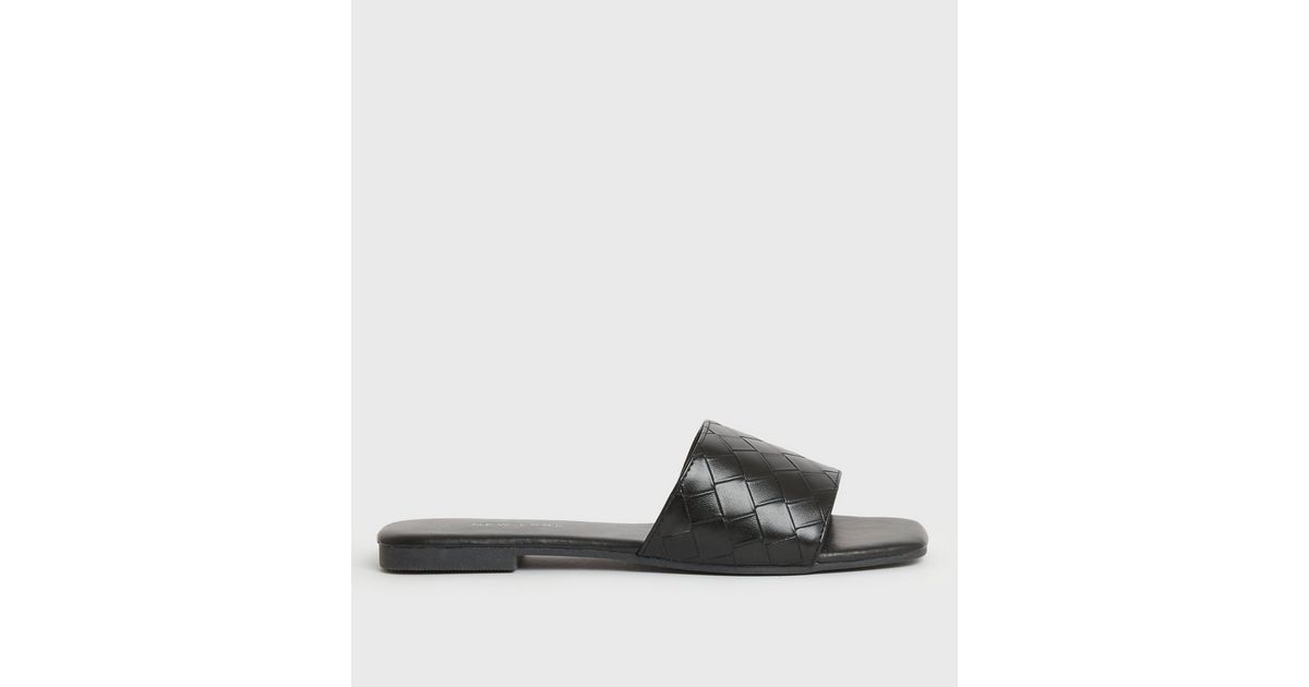 Black Woven Open Toe Sliders | New Look