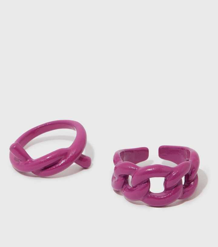 2 Pack Purple Knot and Chain Rings | New Look