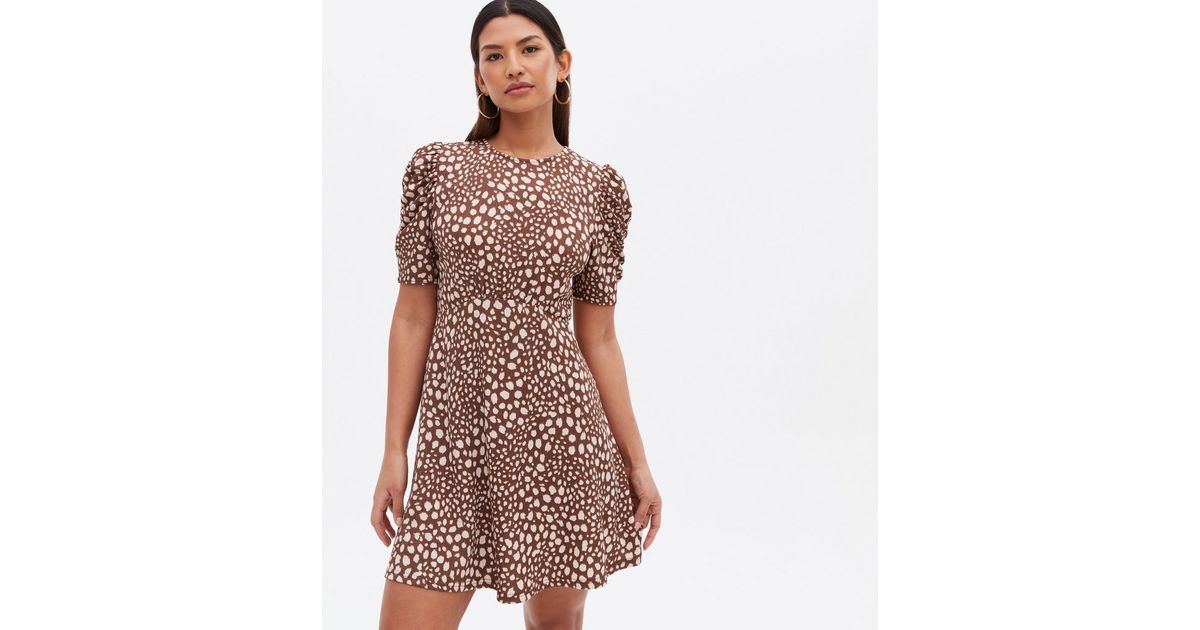 Brown Animal Print Crinkle Jersey Ruched Mini Dress | New Look