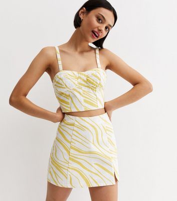 Yellow Tiger Print Denim Crop Top | New Look