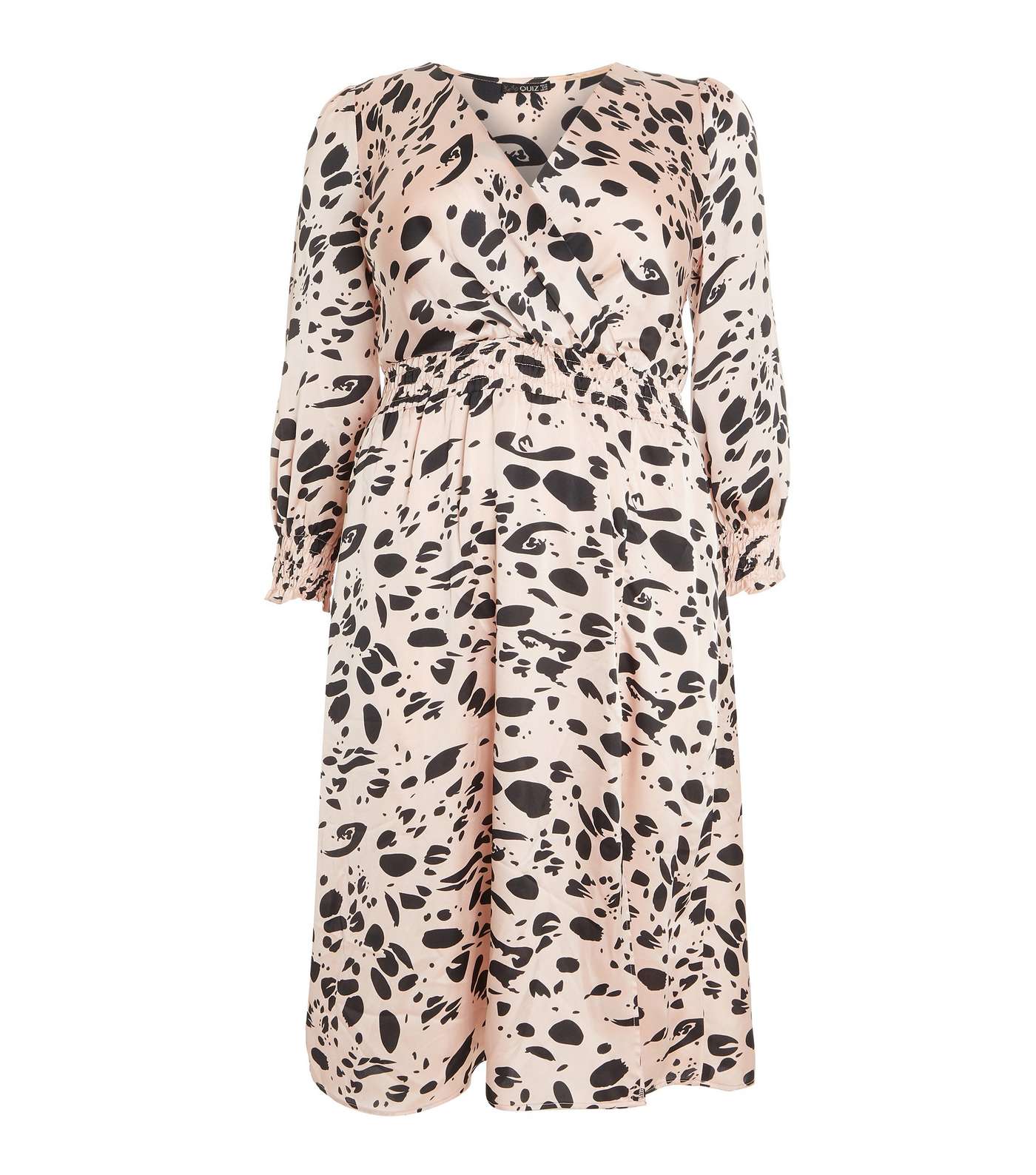 Quiz Curves Pale Pink Leopard Print Satin Midi Wrap Dress New Look