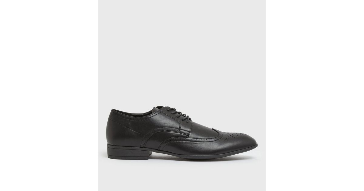 Black Leather-Look Lace Up Brogues | New Look