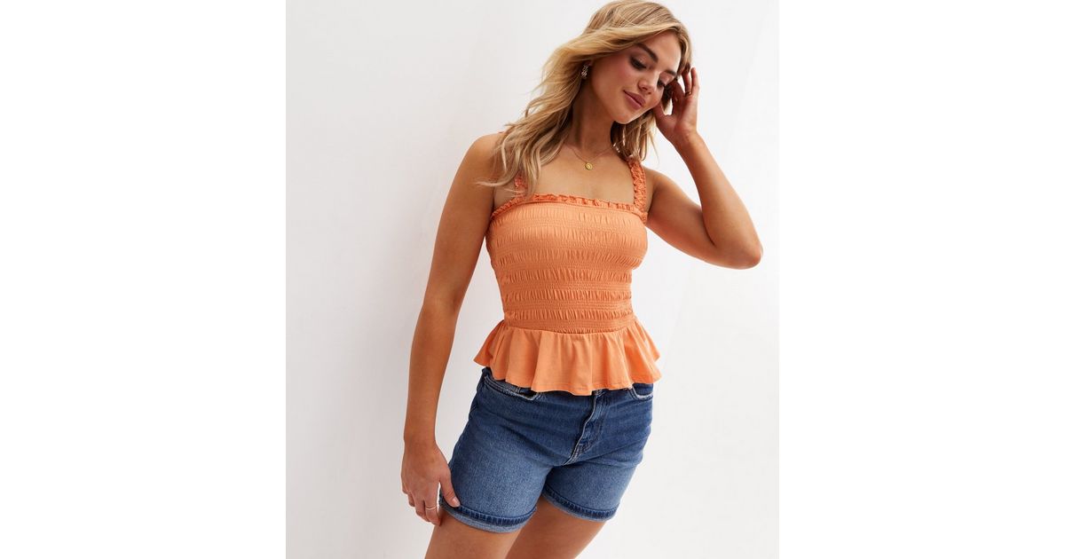 Coral Shirred Peplum Vest | New Look