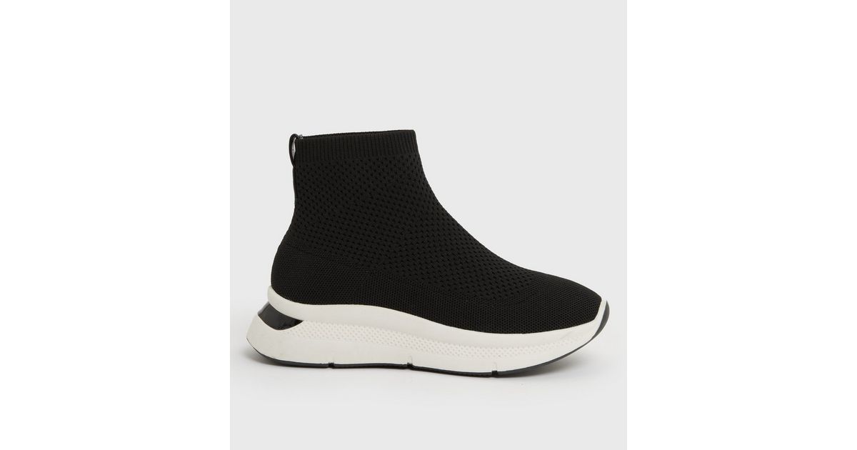 Black Knit Metal Trim Wedge Trainers | New Look