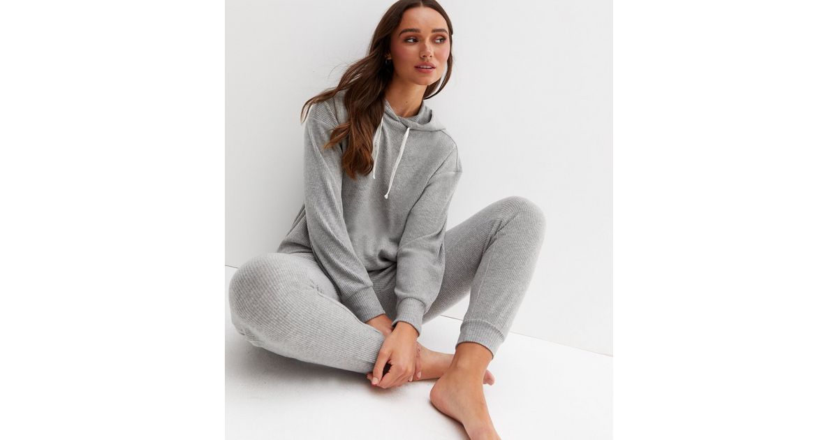 Grey Ribbed Lounge Hoodie | New Look