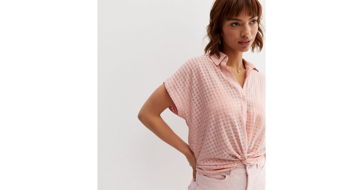 Pale Pink Check Twist Front Short Sleeve Shirt | New Look