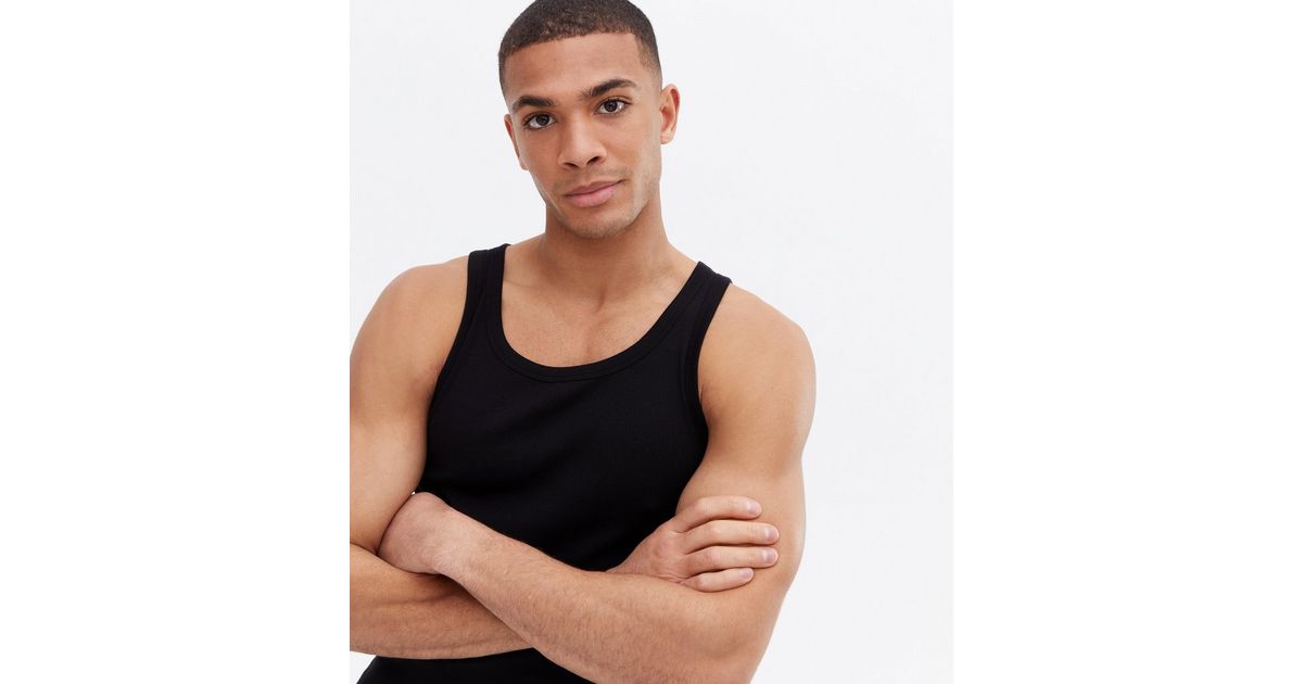 Black Ribbed Muscle Fit Vest | New Look