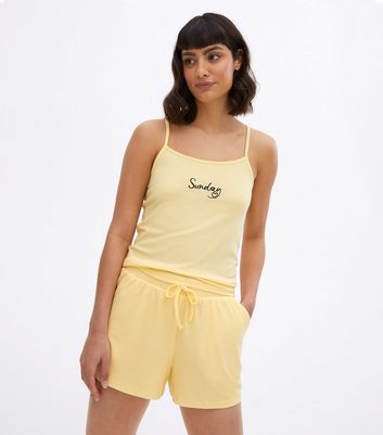 Pale Yellow Short Pyjama Set with Sunday Logo | New Look