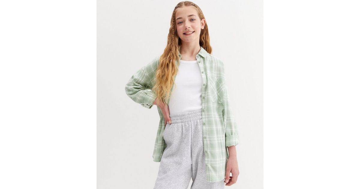 Girls Green Check Long Sleeve Shirt | New Look