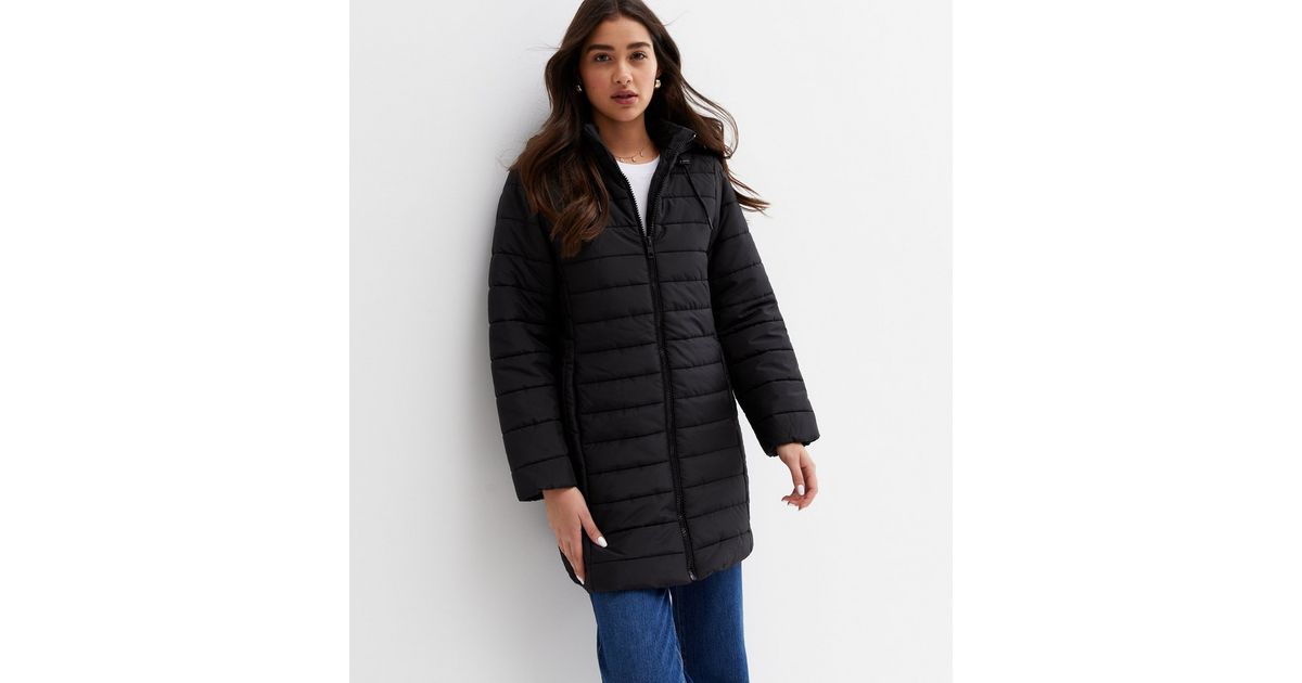 Black Hooded Long Puffer Jacket | New Look