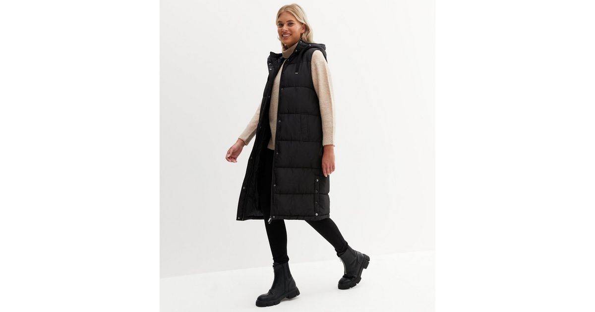 Tall Black Long Hooded Gilet | New Look