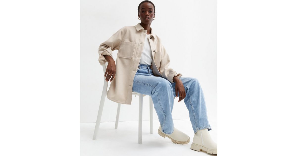 Tall Stone Plain Double Pocket Shacket | New Look