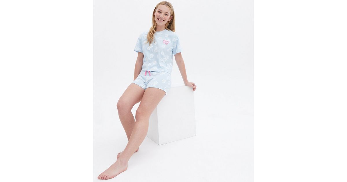 Girls Blue Short Pyjama Set with Floral Print | New Look