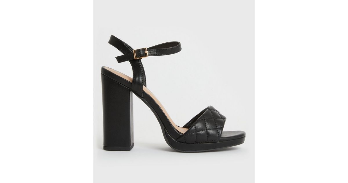 Black Quilted Block Heel Platform Sandals | New Look