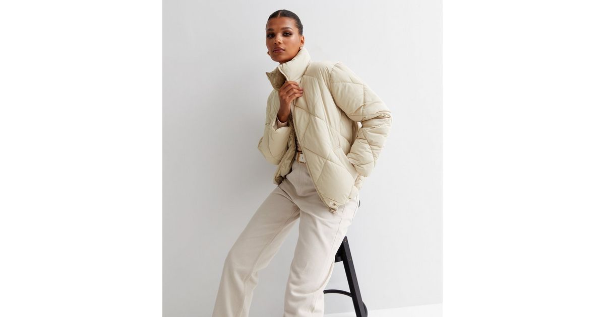 Stone Quilted High Neck Puffer Jacket | New Look