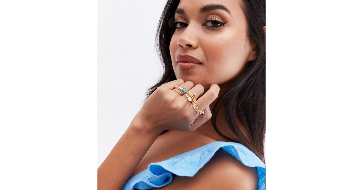 7 Pack Gold Gem Stacking Rings | New Look