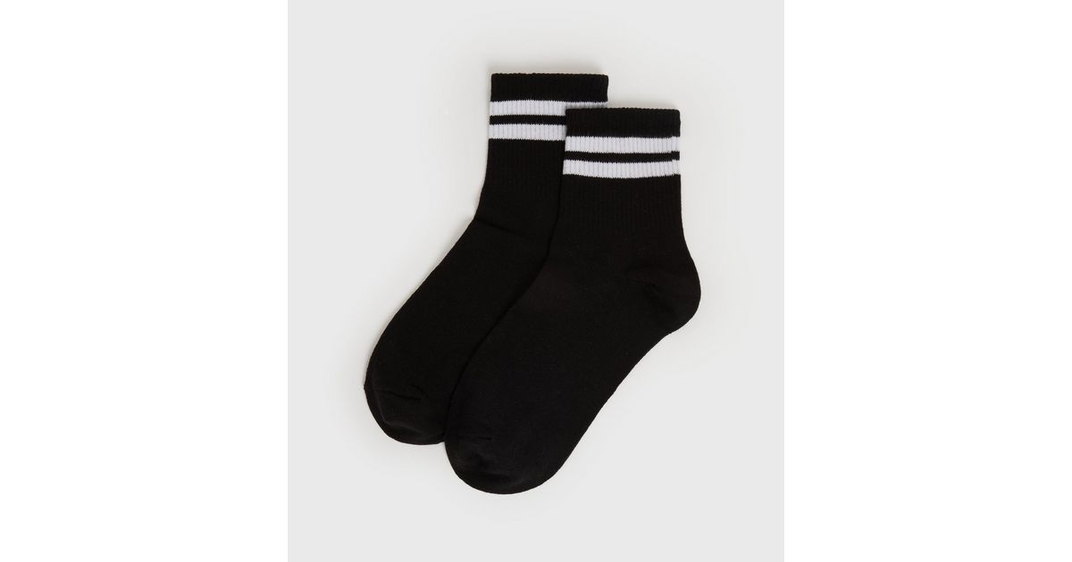Black Double Sports Stripe Socks | New Look