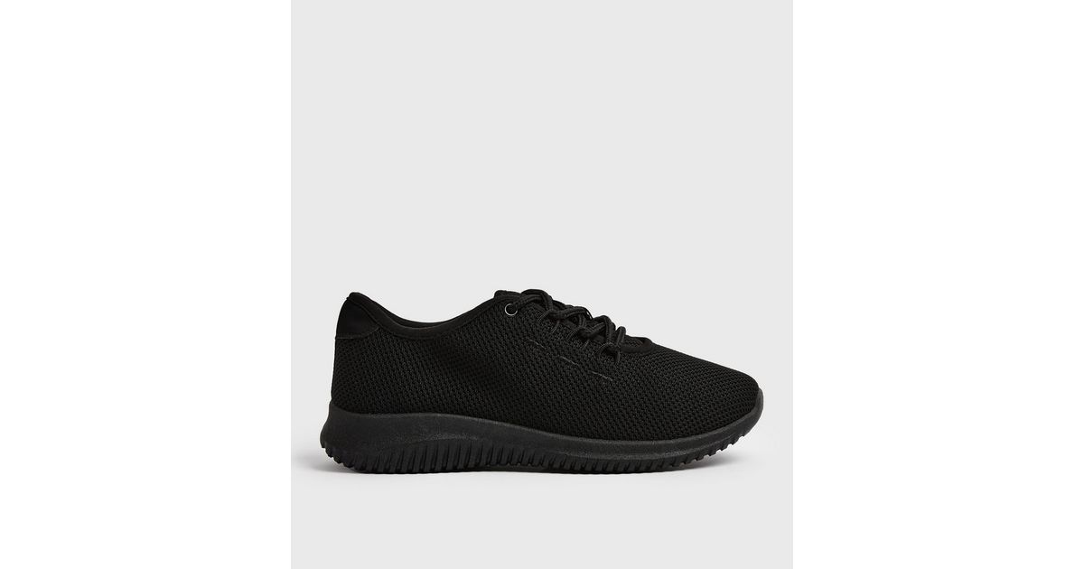 Black Lace Up Sports Trainers | New Look