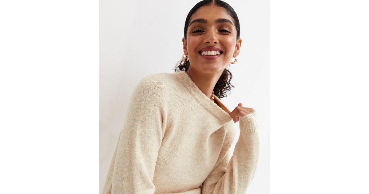 Cream Crew Neck Long Jumper | New Look