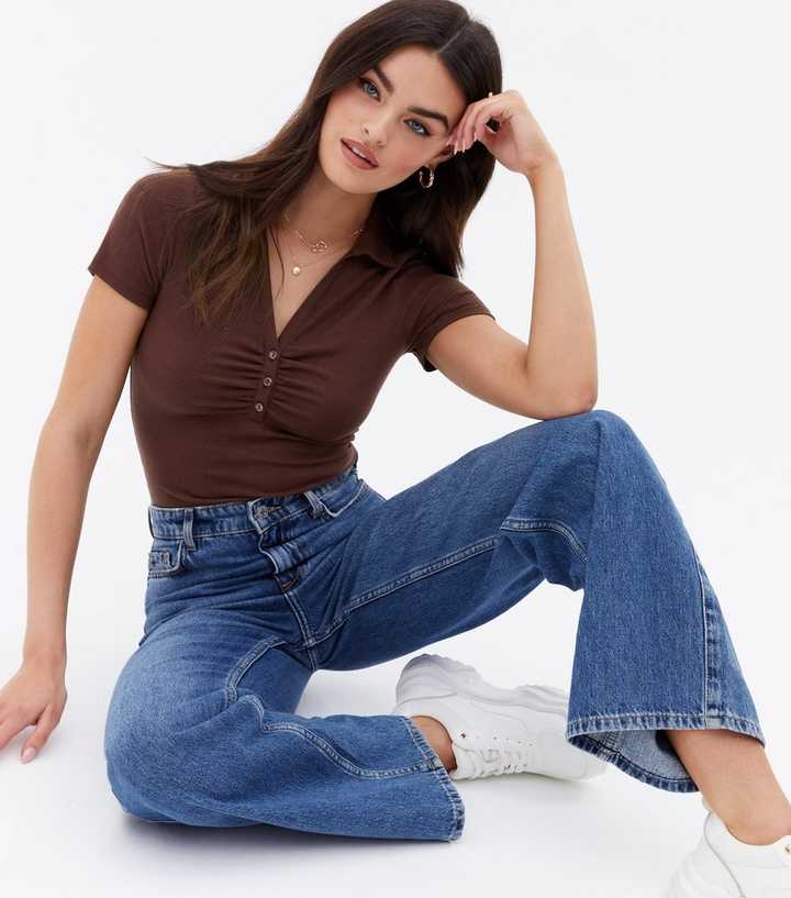 Dark Brown Collared Button Front Bodysuit | New Look