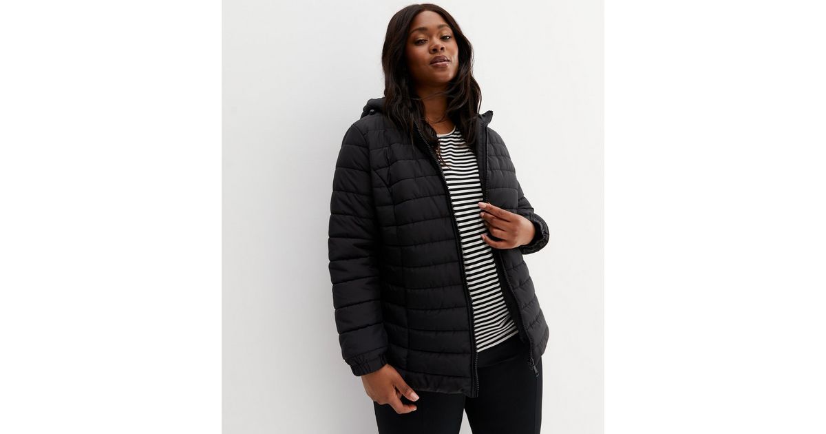 Curves Black Lightweight Hooded Puffer Jacket | New Look