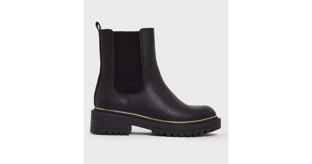 Black Metal Trim Chunky Chelsea Boots | New Look