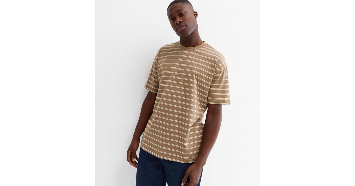 Tan Stripe Oversized T-Shirt | New Look