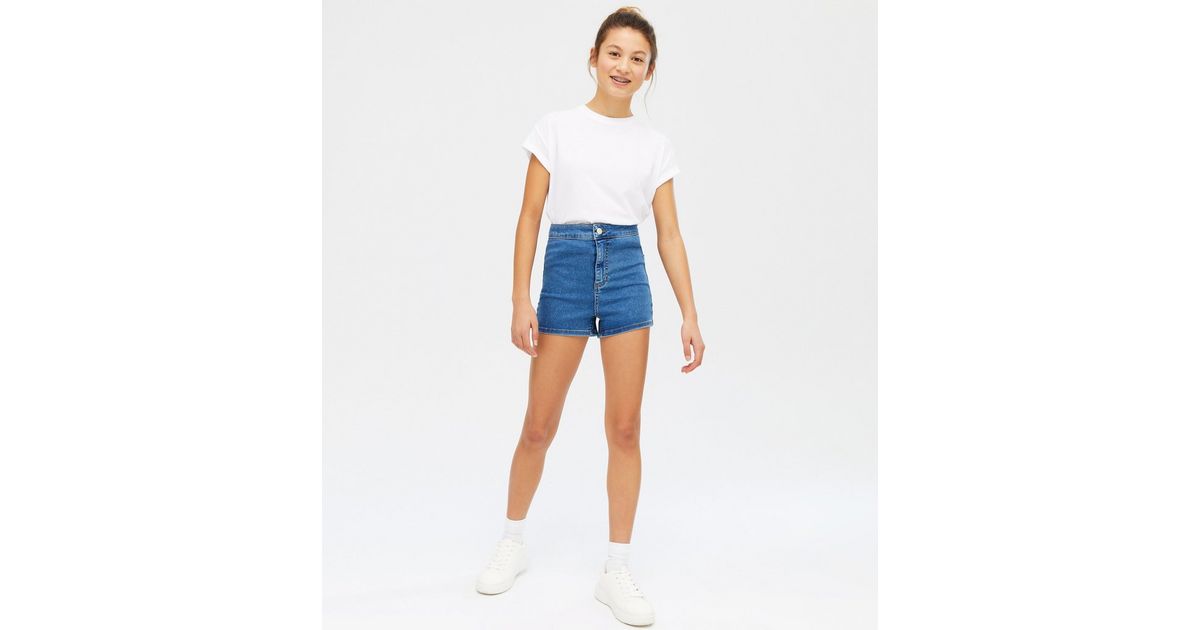 Girls Blue Denim Jegging Shorts | New Look