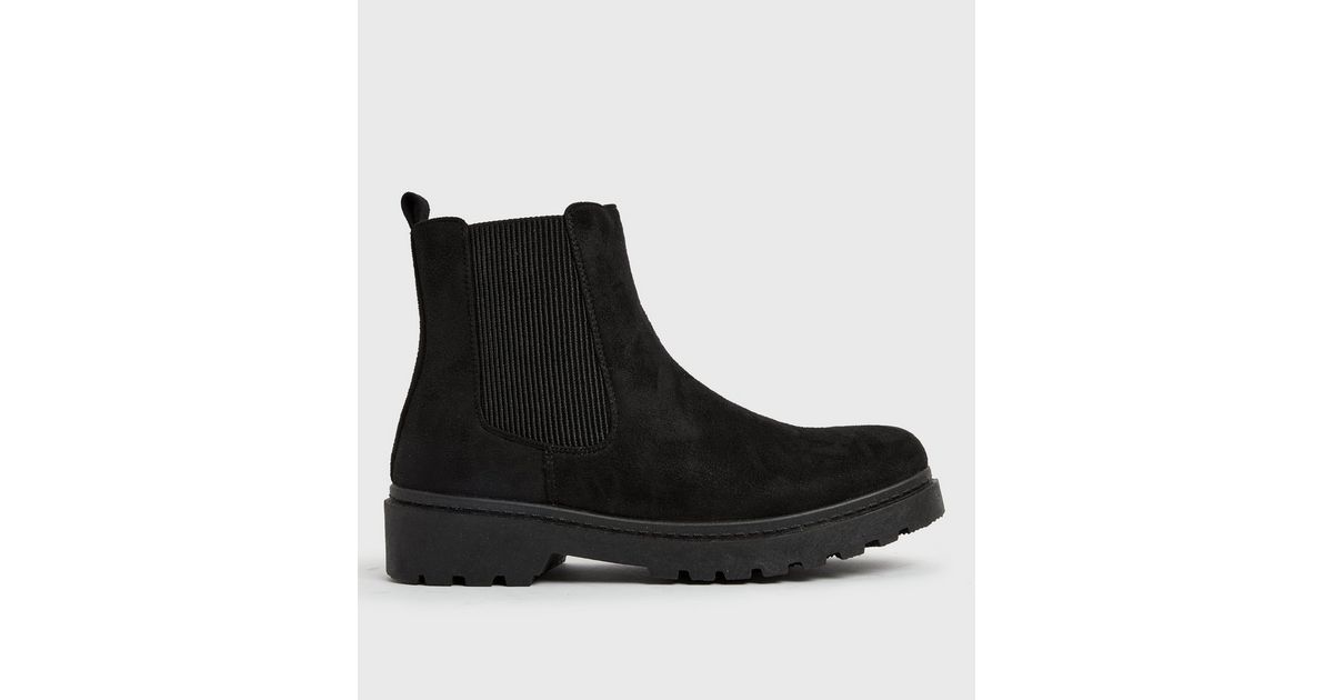 Girls Black Suedette Patent Panel Chelsea Boots | New Look