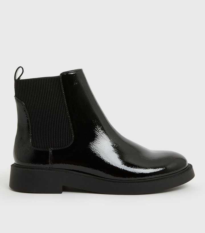 Girls Black Patent Chunky Chelsea Boots | New Look