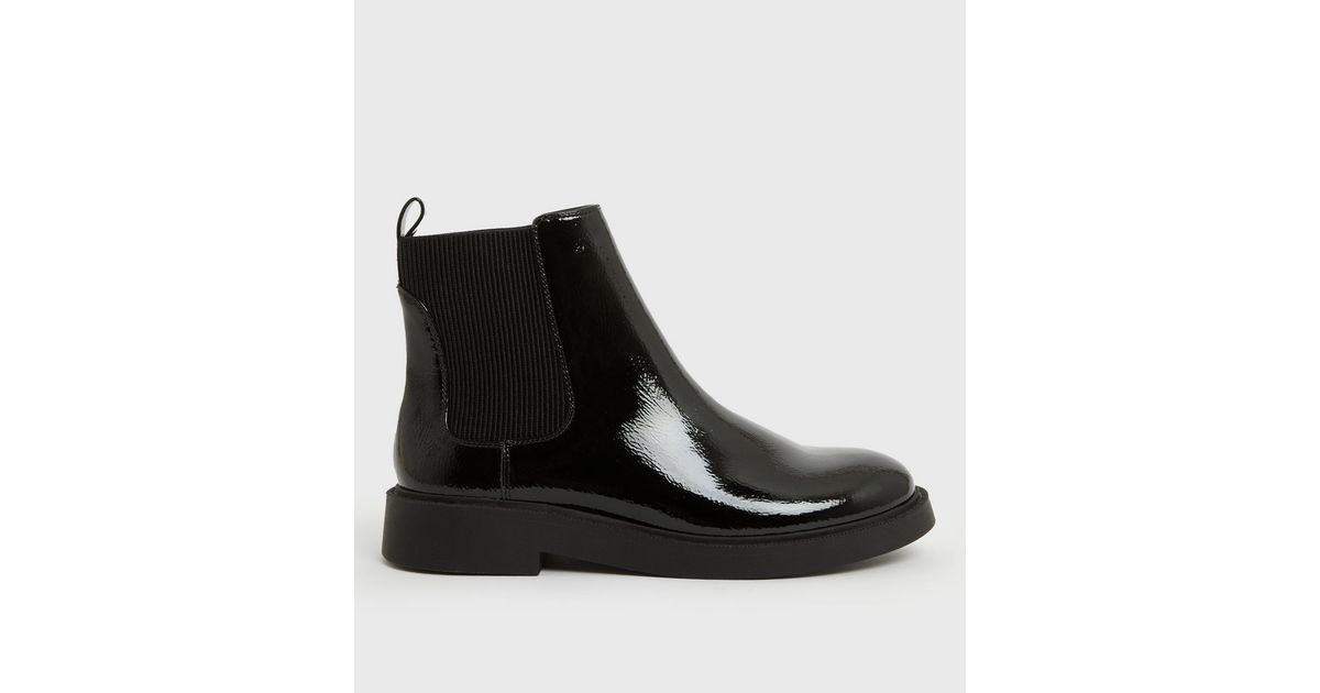 Girls Black Patent Chunky Chelsea Boots | New Look