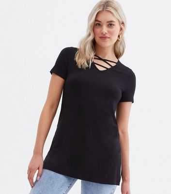 Tall Black Lattice Long Top | New Look