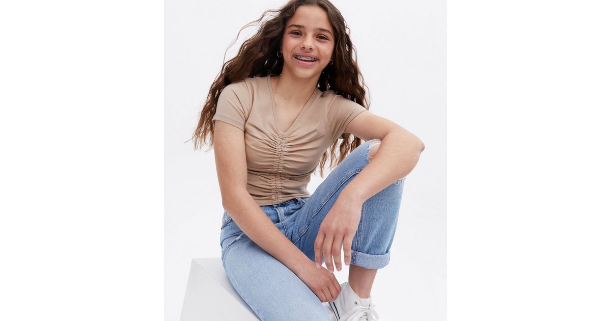 Girls Light Brown Ruched Front Top | New Look