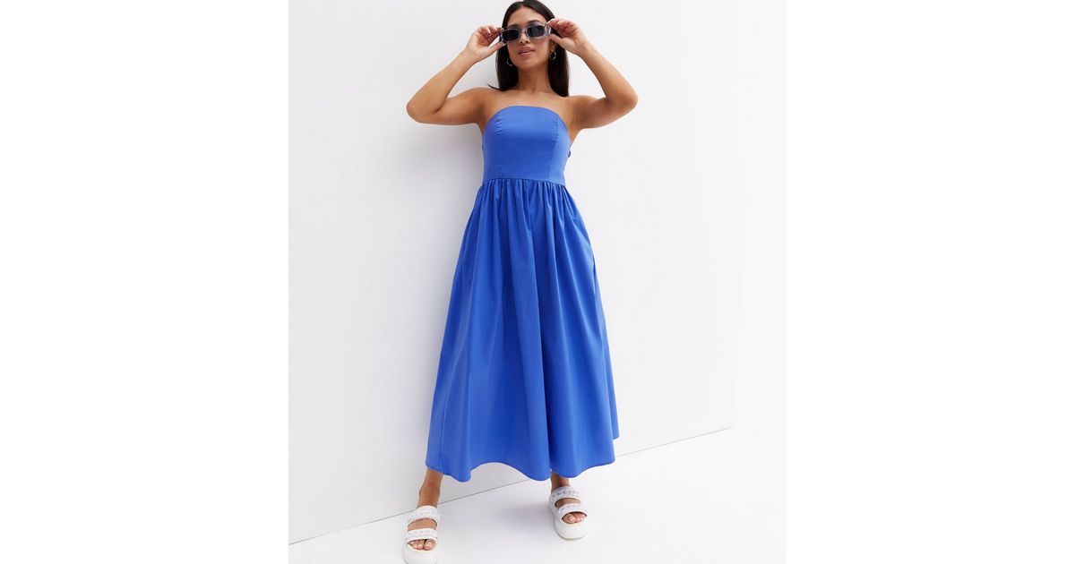 Vero Moda Petite Bright Blue Bandeau Midi Dress | New Look