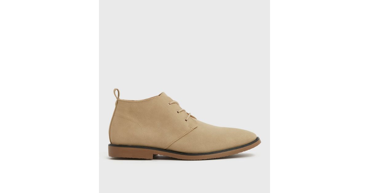 Stone Suedette Lace Up Desert Boots | New Look