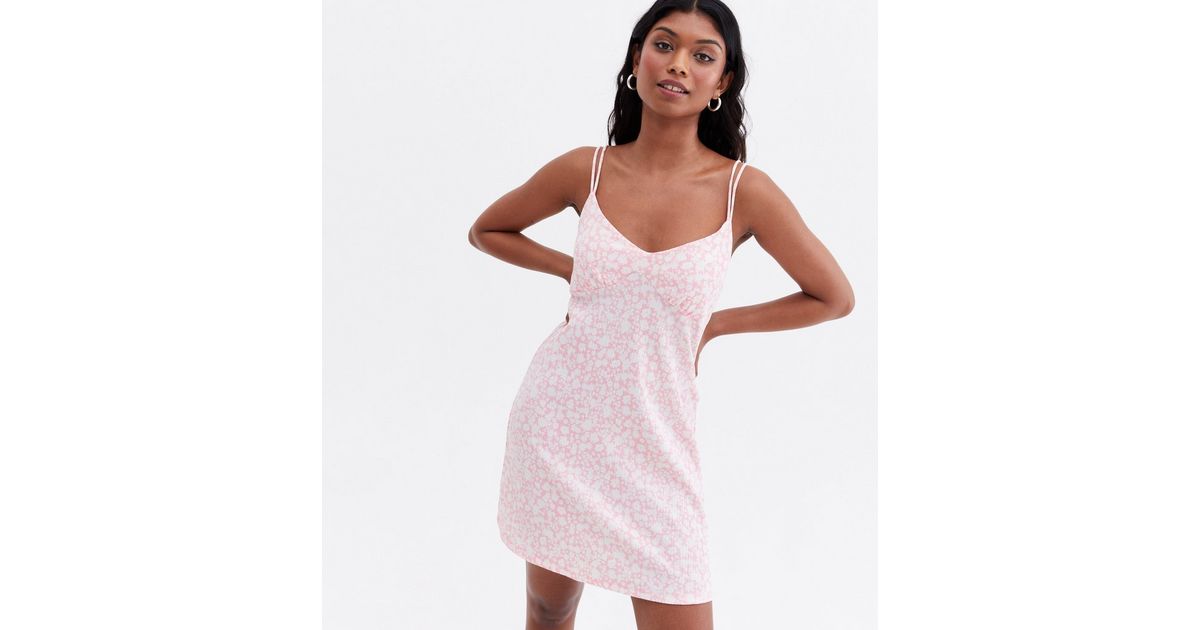 Pink Floral Crinkle Jersey Strappy Mini Dress New Look