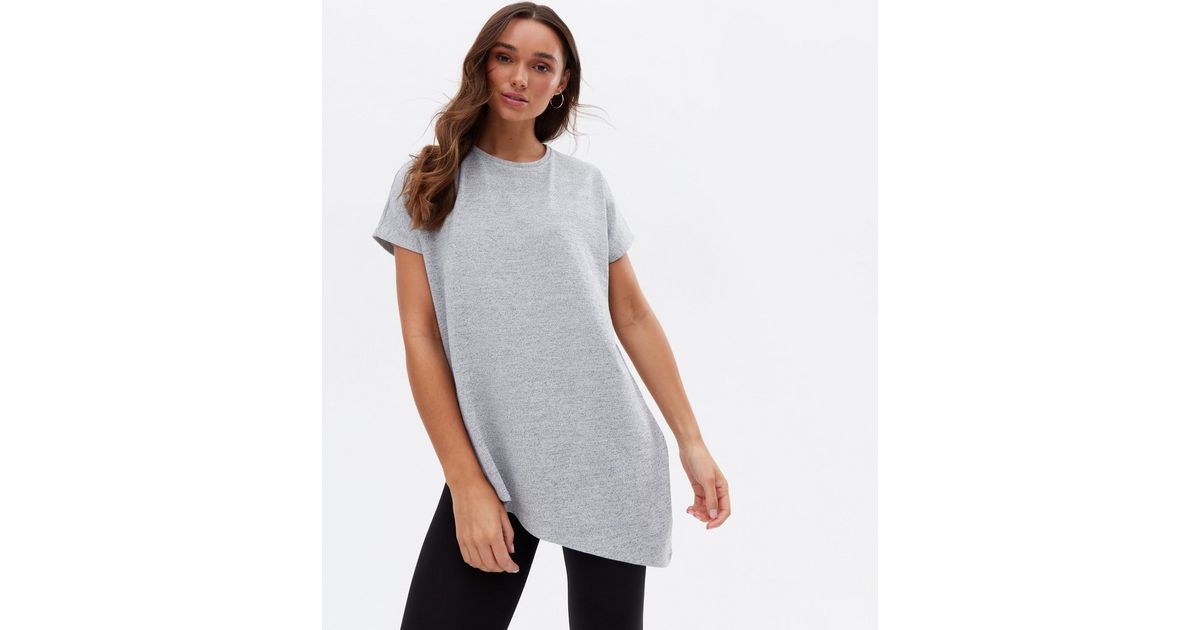 Pale Grey Fine Knit Asymmetric Long Top | New Look
