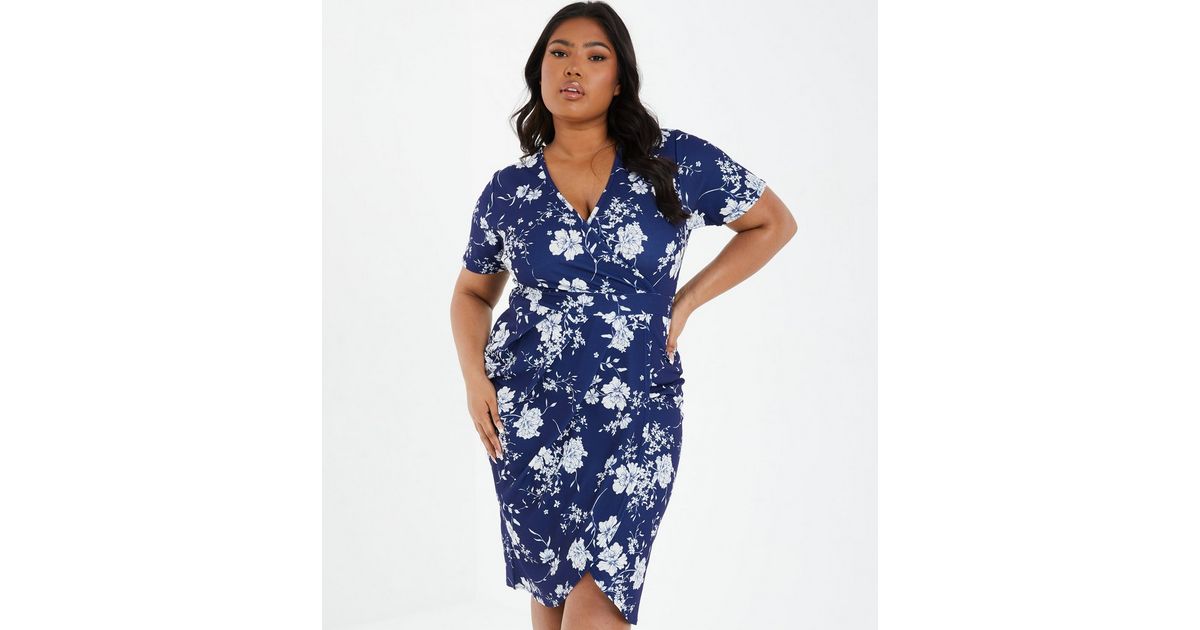 Quiz Curves Navy Floral Midi Wrap Dress New Look