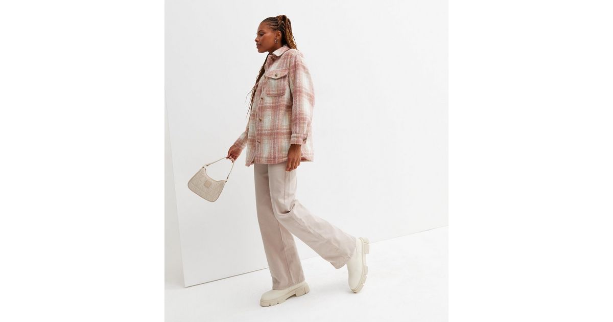 Pink Check Double Pocket Shacket | New Look