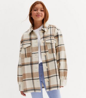 Girls Stone Check Double Pocket Shacket | New Look