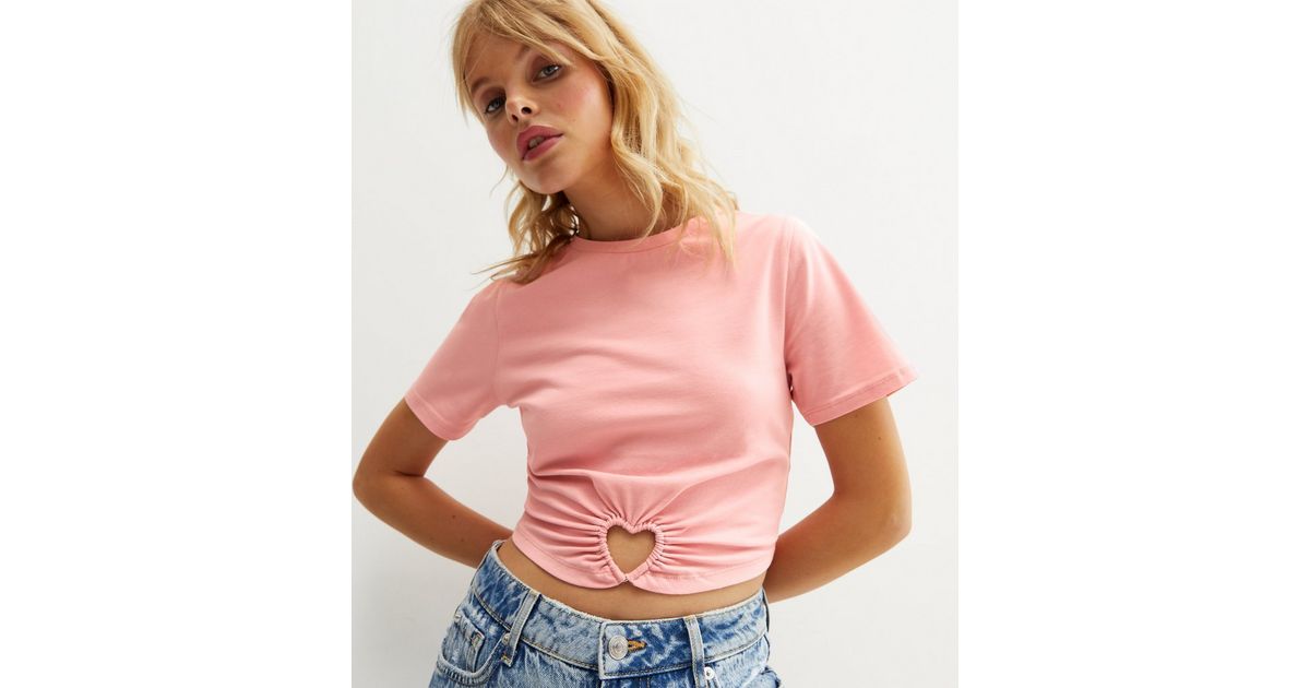 Pale Pink Heart Cut Out Crop Top | New Look