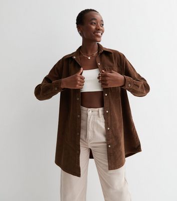 Tall Dark Brown Cord Pocket Front Shacket | New Look