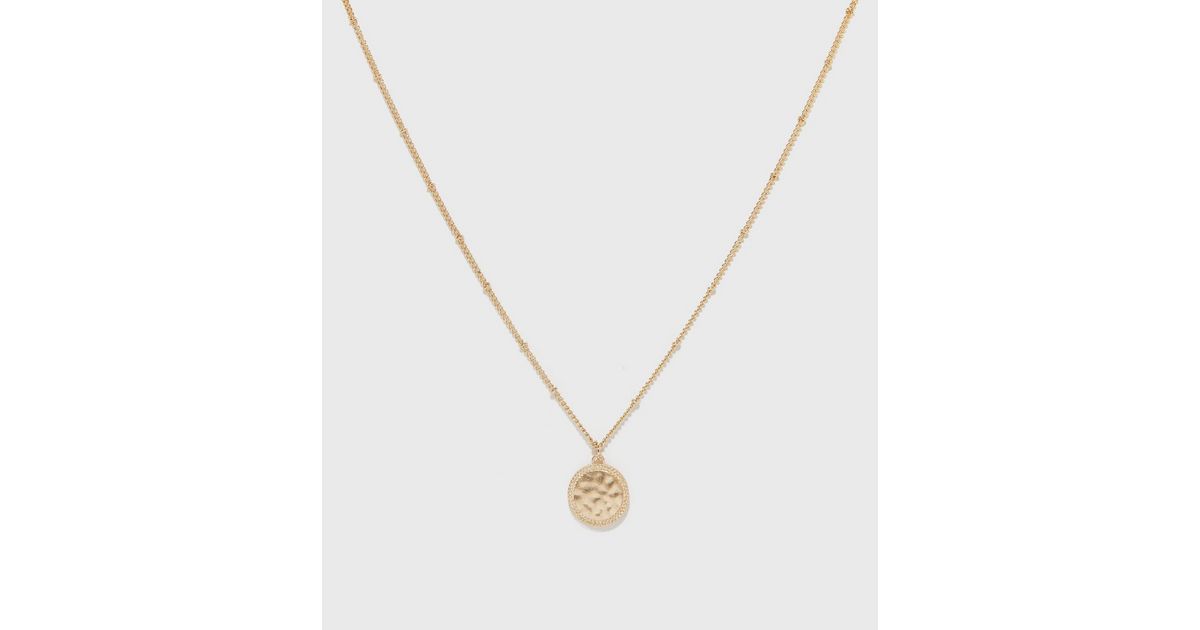 Gold Textured Circle Pendant Necklace | New Look