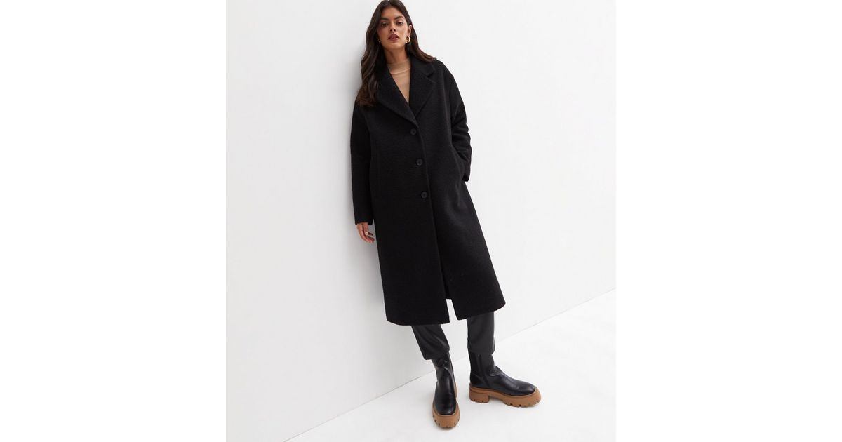 Black Bouclé Long Formal Coat | New Look